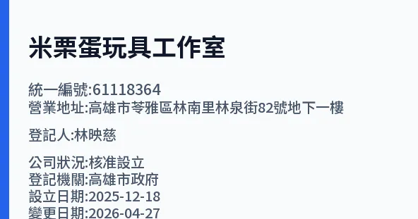 米栗蛋玩具工作室的照片-統編 61118364(高雄市) 公司登記資料與營業項目詳細圖表