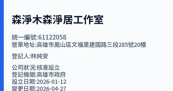 森淨木森淨居工作室的照片-統編 61122058(高雄市) 公司登記資料與營業項目詳細圖表