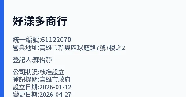 好漾多商行的照片-統編 61122070(高雄市) 公司登記資料與營業項目詳細圖表