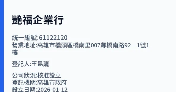 艷福企業行的照片-統編 61122120(高雄市) 公司登記資料與營業項目詳細圖表