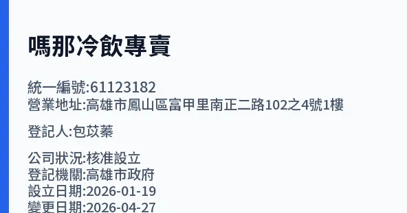 嗎那冷飲專賣的照片-統編 61123182(高雄市) 公司登記資料與營業項目詳細圖表
