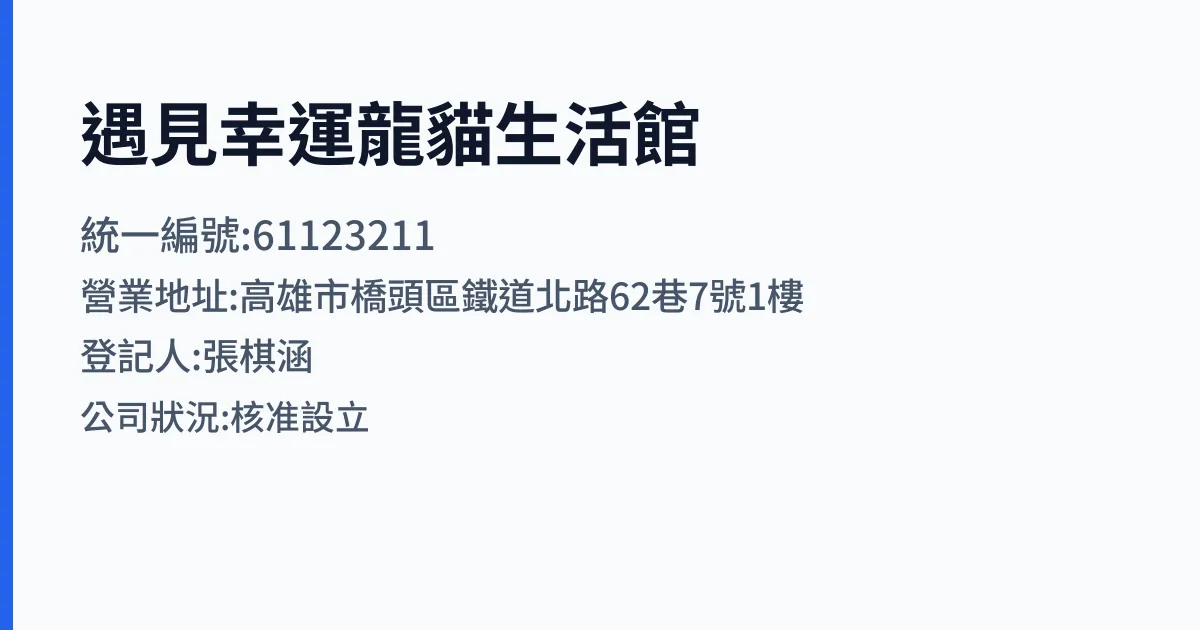 遇見幸運龍貓生活館 - 統編 61123211(高雄市) 公司登記資料與營業項目詳細圖表