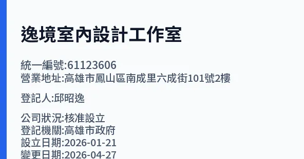逸境室內設計工作室的照片-統編 61123606(高雄市) 公司登記資料與營業項目詳細圖表