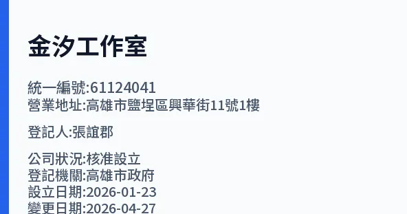金汐工作室的照片-統編 61124041(高雄市) 公司登記資料與營業項目詳細圖表