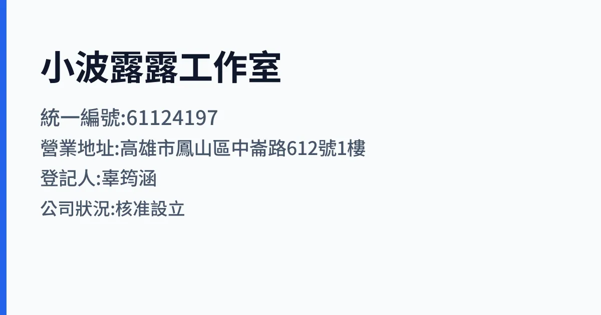 小波露露工作室 - 統編 61124197(高雄市) 公司登記資料與營業項目詳細圖表
