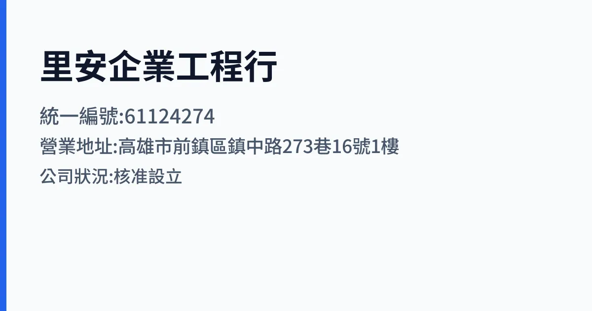 里安企業工程行 - 統編 61124274(高雄市) 公司登記資料與營業項目詳細圖表