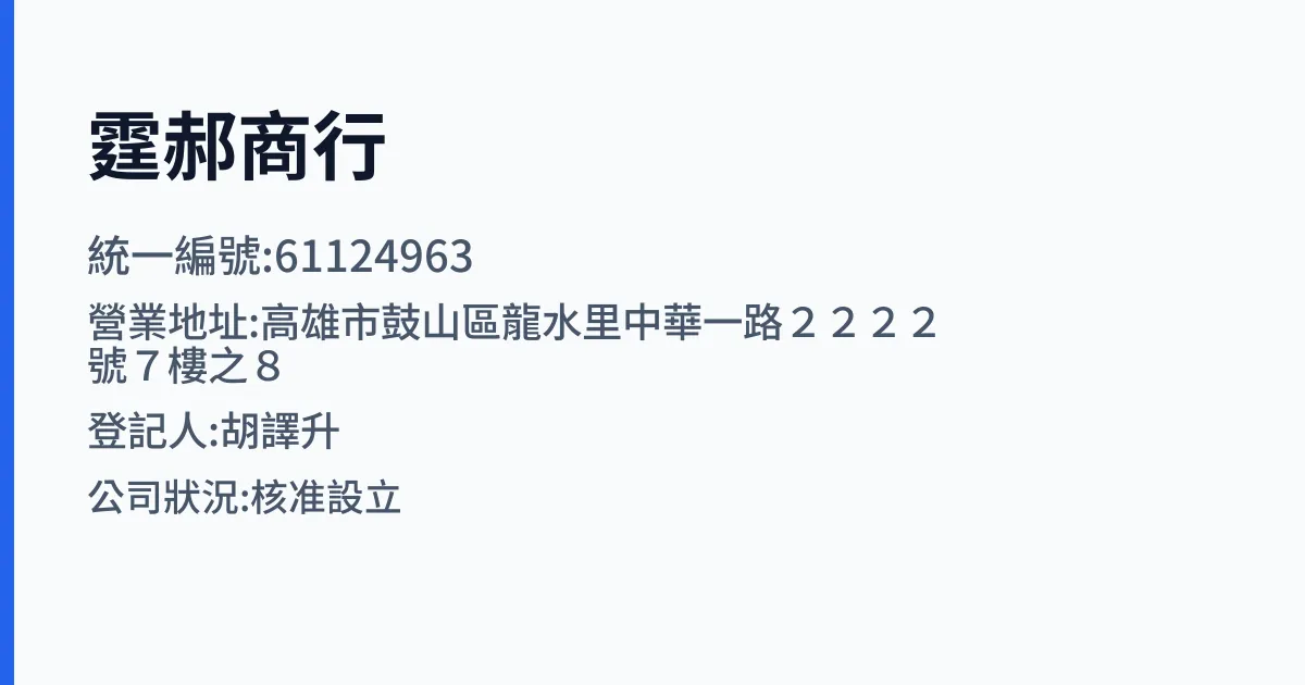 霆郝商行 - 統編 61124963(高雄市) 公司登記資料與營業項目詳細圖表
