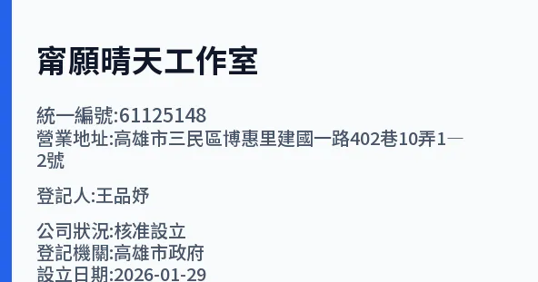 甯願晴天工作室的照片-統編 61125148(高雄市) 公司登記資料與營業項目詳細圖表