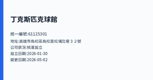 丁克斯匹克球館的照片-統編 61125301(高雄市) 公司登記資料與營業項目詳細圖表