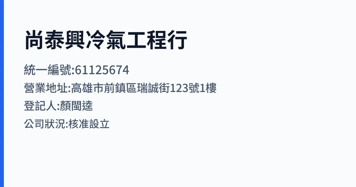 尚泰興冷氣工程行 - 統編 61125674(高雄市) 公司登記資料與營業項目詳細圖表