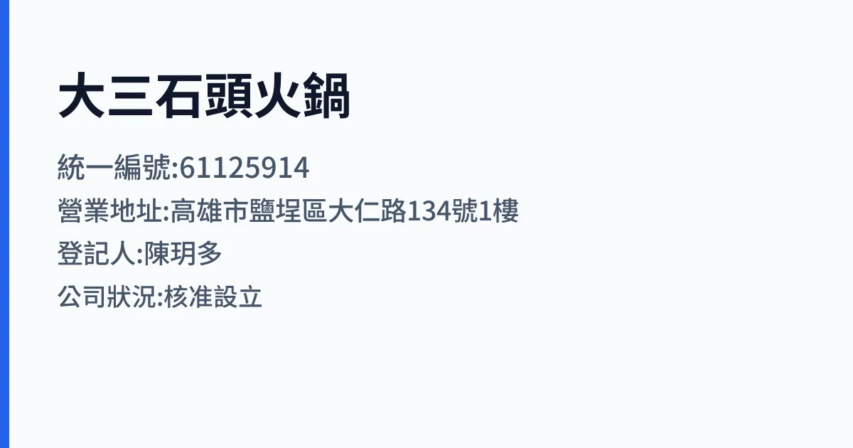 大三石頭火鍋 - 統編 61125914(高雄市) 公司登記資料與營業項目詳細圖表
