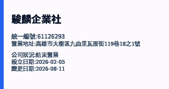 駿麟企業社的照片-統編 61126293 公司登記資料與營業項目詳細圖表