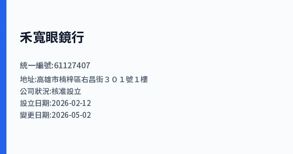 禾寬眼鏡行的照片-統編 61127407(高雄市) 公司登記資料與營業項目詳細圖表