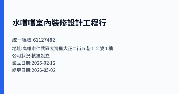 水噹噹室內裝修設計工程行的照片-統編 61127482(高雄市) 公司登記資料與營業項目詳細圖表