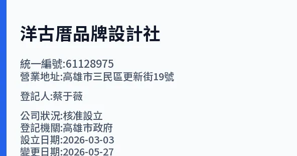 洋古厝品牌設計社的照片-統編 61128975(高雄市) 公司登記資料與營業項目詳細圖表
