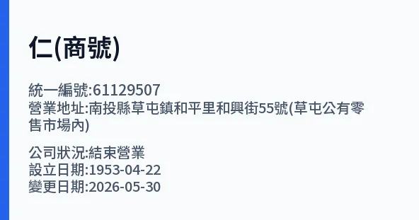 仁(商號)的照片-統編 61129507(南投縣) 公司登記資料與營業項目詳細圖表