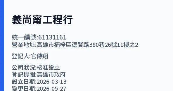 義尚甯工程行的照片-統編 61131161(高雄市) 公司登記資料與營業項目詳細圖表