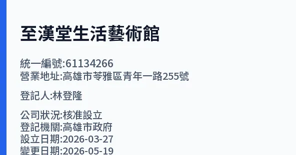 至漢堂生活藝術館的照片-統編 61134266(高雄市) 公司登記資料與營業項目詳細圖表