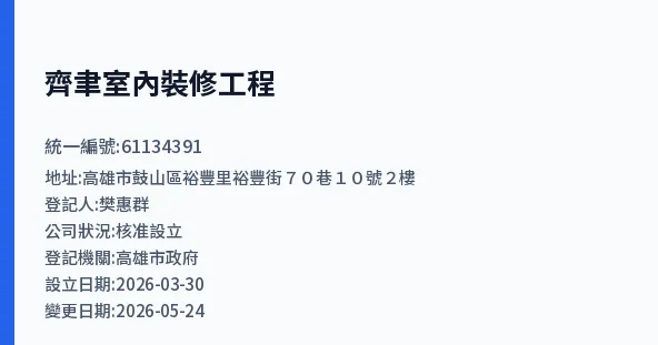 齊聿室內裝修工程的照片-統編 61134391(高雄市) 公司登記資料與營業項目詳細圖表