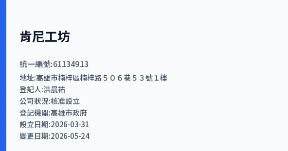 肯尼工坊的照片-統編 61134913(高雄市) 公司登記資料與營業項目詳細圖表