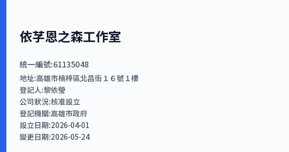 依芓恩之森工作室的照片-統編 61135048(高雄市) 公司登記資料與營業項目詳細圖表