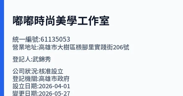 嘟嘟時尚美學工作室的照片-統編 61135053(高雄市) 公司登記資料與營業項目詳細圖表