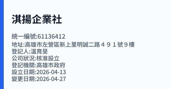 淇揚企業社的照片-統編 61136412(高雄市) 公司登記資料與營業項目詳細圖表