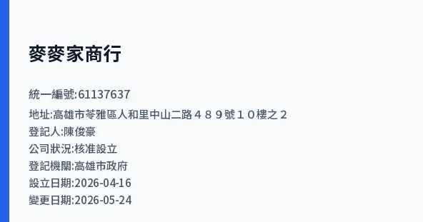 麥麥家商行的照片-統編 61137637(高雄市) 公司登記資料與營業項目詳細圖表