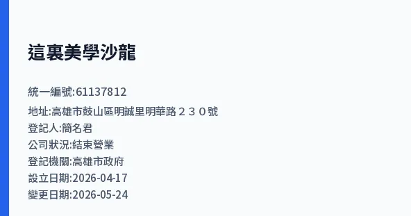 這裏美學沙龍的照片-統編 61137812 公司登記資料與營業項目詳細圖表