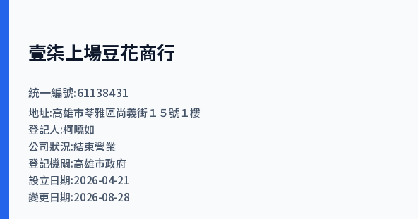 壹柒上場豆花商行的照片-統編 61138431 公司登記資料與營業項目詳細圖表