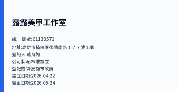 露露美甲工作室的照片-統編 61138571(高雄市) 公司登記資料與營業項目詳細圖表