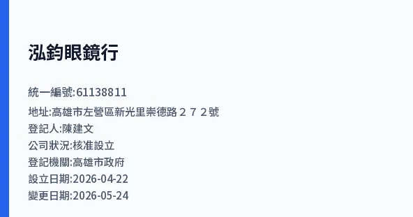 泓鈞眼鏡行的照片-統編 61138811(高雄市) 公司登記資料與營業項目詳細圖表