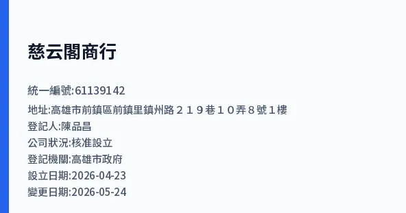 慈云閣商行的照片-統編 61139142(高雄市) 公司登記資料與營業項目詳細圖表