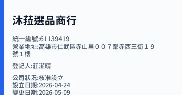沐菈選品商行的照片-統編 61139419(高雄市) 公司登記資料與營業項目詳細圖表