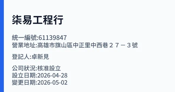 柒易工程行的照片-統編 61139847(高雄市) 公司登記資料與營業項目詳細圖表
