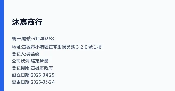 沐宸商行的照片-統編 61140268(高雄市) 公司登記資料與營業項目詳細圖表