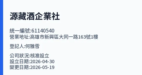 源藏酒企業社的照片-統編 61140540(高雄市) 公司登記資料與營業項目詳細圖表