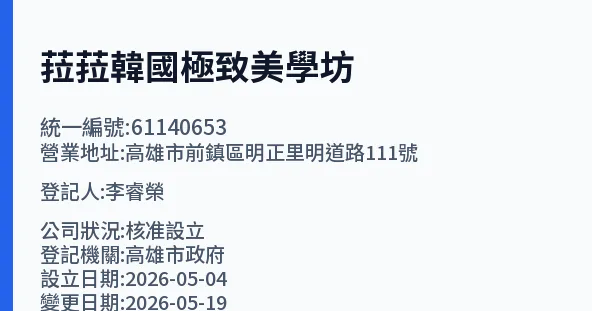 菈菈韓國極致美學坊的照片-統編 61140653(高雄市) 公司登記資料與營業項目詳細圖表