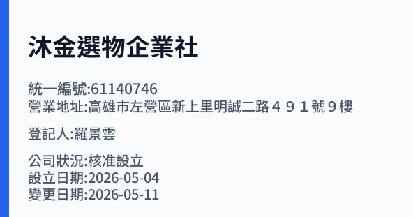 沐金選物企業社的照片-統編 61140746(高雄市) 公司登記資料與營業項目詳細圖表
