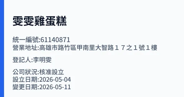雯雯雞蛋糕的照片-統編 61140871(高雄市) 公司登記資料與營業項目詳細圖表
