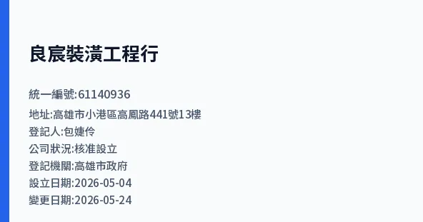良宸裝潢工程行的照片-統編 61140936(高雄市) 公司登記資料與營業項目詳細圖表