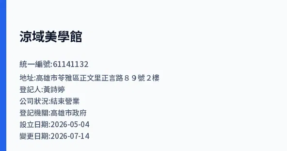 涼域美學館的照片-統編 61141132 公司登記資料與營業項目詳細圖表