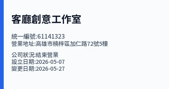 客廳創意工作室的照片-統編 61141323(高雄市) 公司登記資料與營業項目詳細圖表