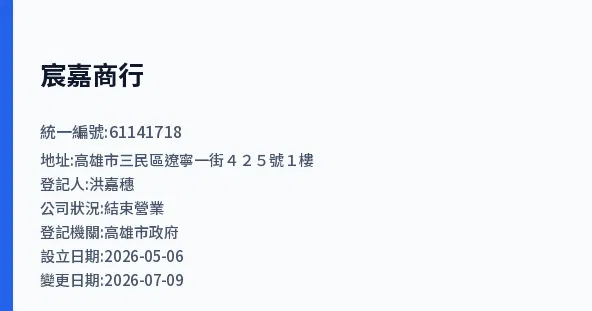 宸嘉商行的照片-統編 61141718 公司登記資料與營業項目詳細圖表