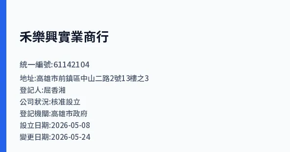 禾樂興實業商行的照片-統編 61142104(高雄市) 公司登記資料與營業項目詳細圖表