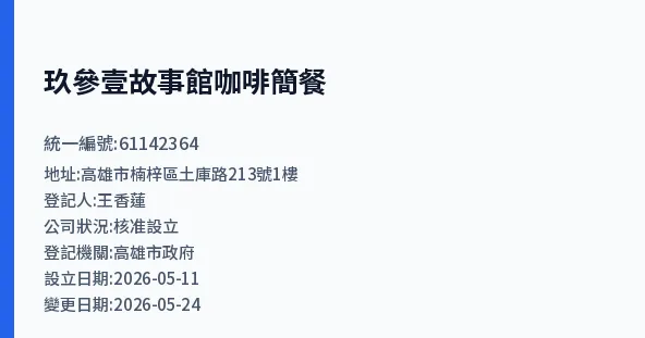玖參壹故事館咖啡簡餐的照片-統編 61142364(高雄市) 公司登記資料與營業項目詳細圖表