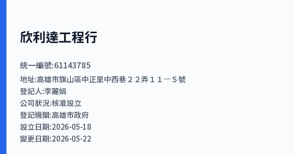 欣利達工程行的照片-統編 61143785(高雄市) 公司登記資料與營業項目詳細圖表