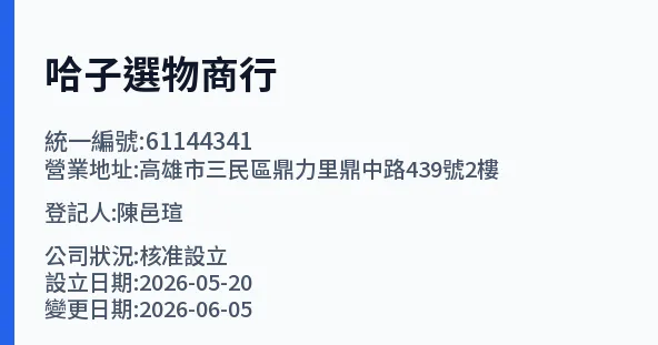 哈子選物商行的照片-統編 61144341(高雄市) 公司登記資料與營業項目詳細圖表