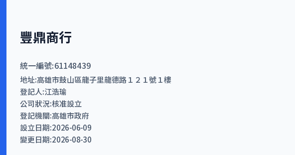 豐鼎商行的照片-統編 61148439 公司登記資料與營業項目詳細圖表