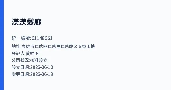 渼渼髮廊的照片-統編 61148661(高雄市) 公司登記資料與營業項目詳細圖表